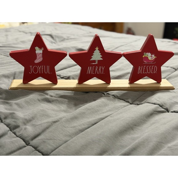 Holiday | Rae Dunn Red Star Christmas Joyful Merry Bles Holiday Wooden ...